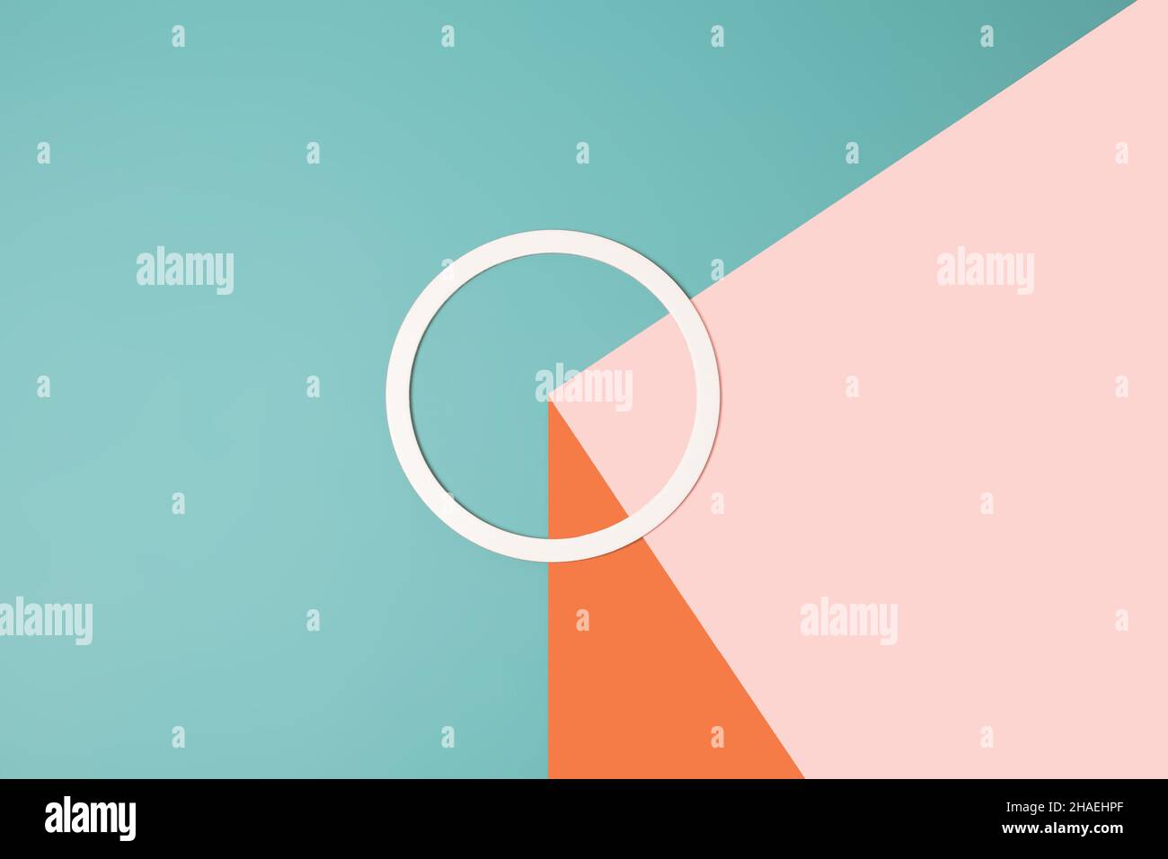 Circular white frame in the middle of geometric pastel three tone ...