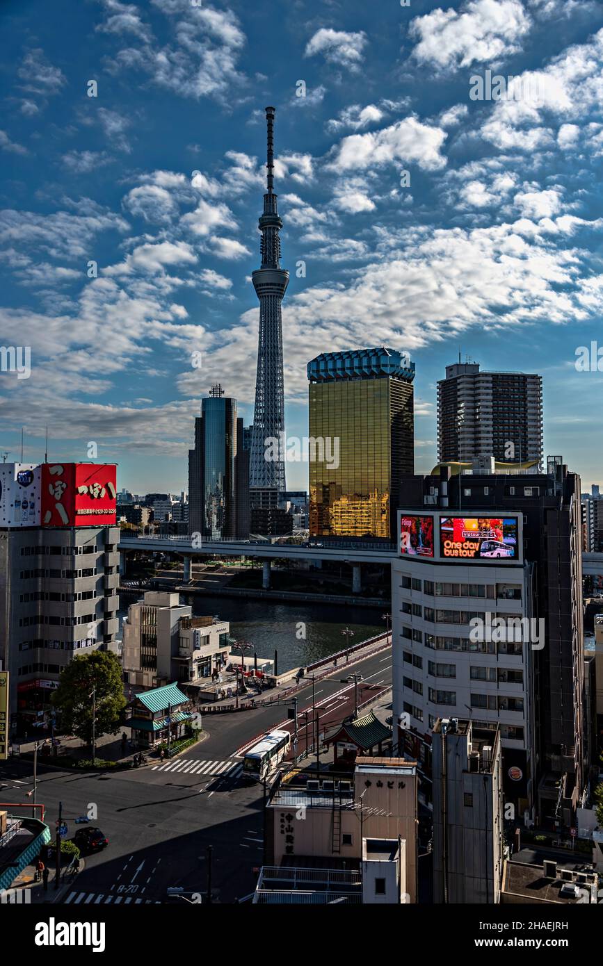 Asakusa skyline and Sky Tree tower, Asakusa, Tokyo, Japan Stock Photo ...