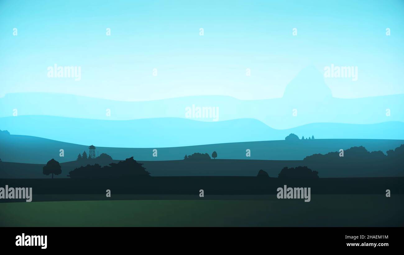 Animation moving of landscape in cartoon style. Digital design concept ...