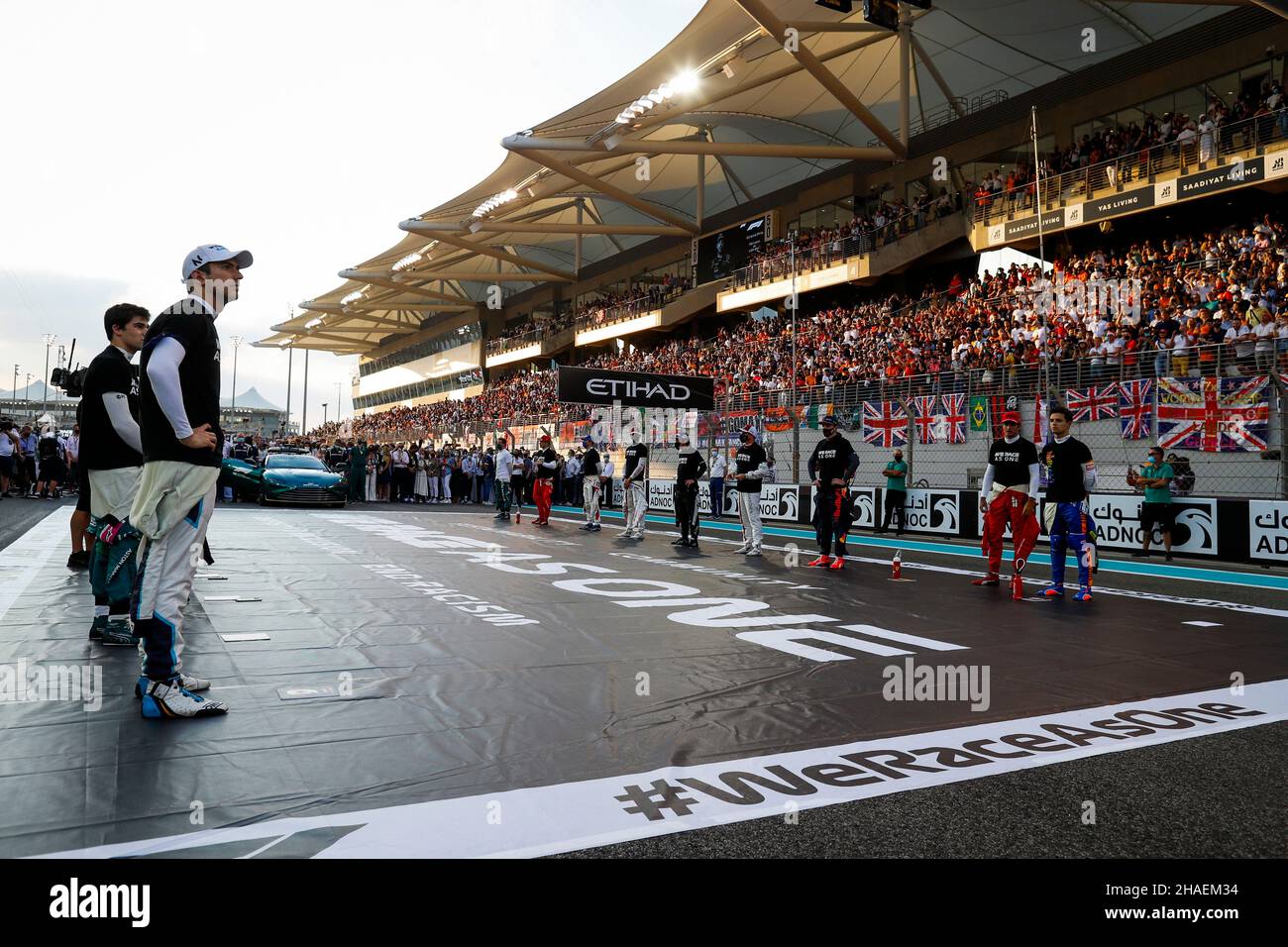 Abu Dhabi, United Arab Emirates. 12th Dec, 2021. F1 drivers stand and ...