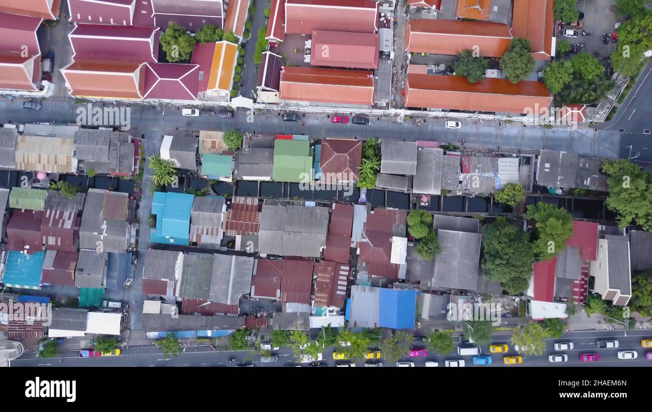 Nice view from the top of houses with tiled roofs. Top view of modern ...