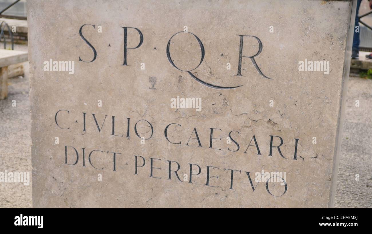 Roman writing and bas-reliefs imperial era archeology italy. Stock ...