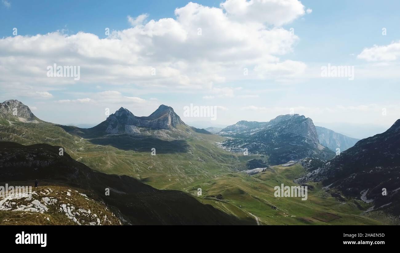 Top view of mountain panorama. Stock. Sunny day with clouds in ...