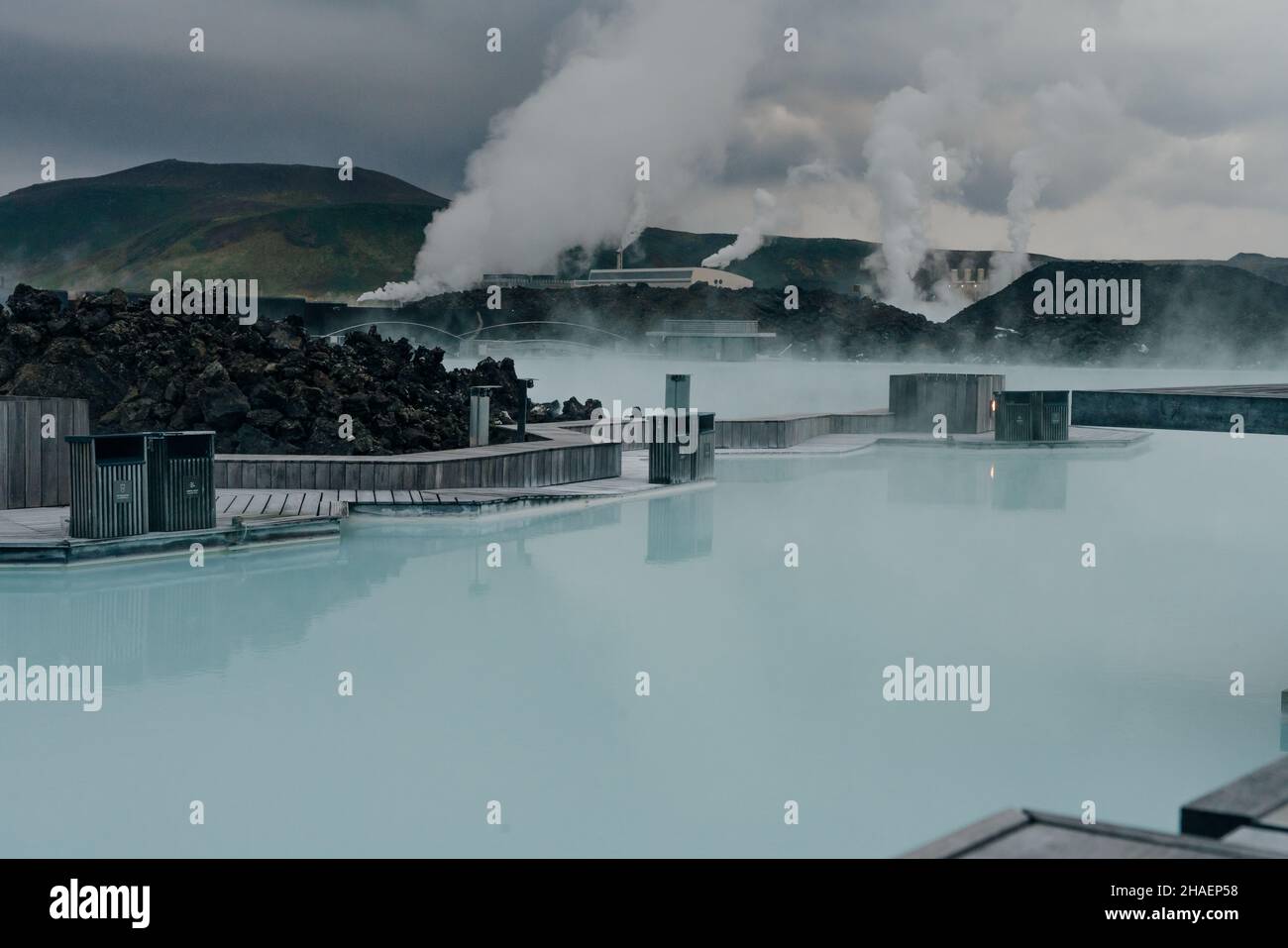 Reykjavik, Iceland - dec, 2021 Beautiful geothermal spa pool in Blue ...