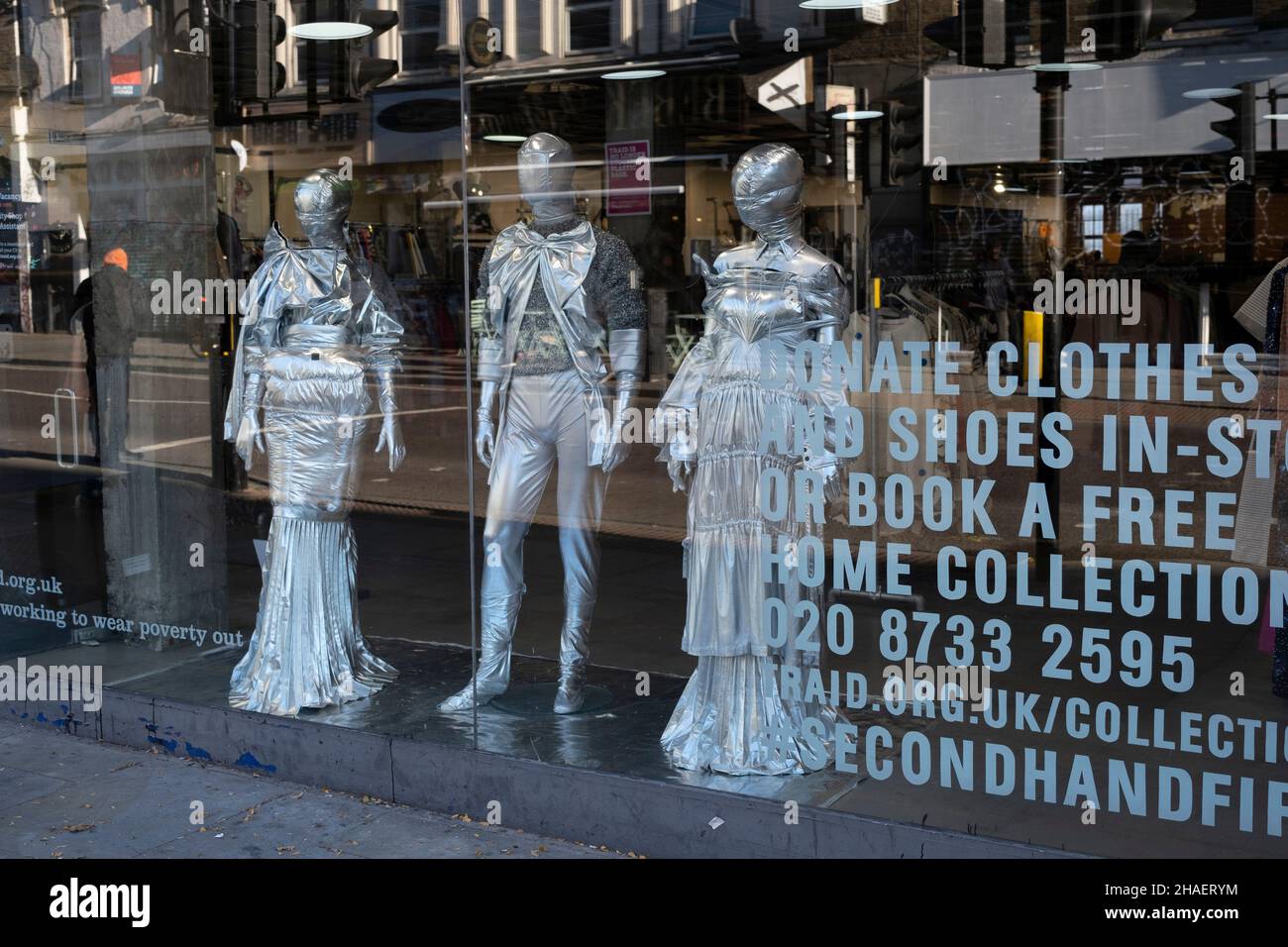 Silver fashion in a charity shop window on Dalston Kingsland High ...