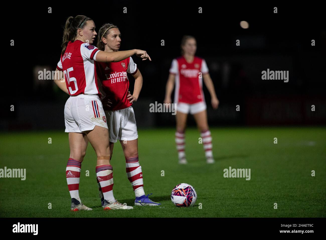 London, UK. 12th Dec, 2021. Katie McCabe (15 Arsenal) and Jordan Nobbs ...