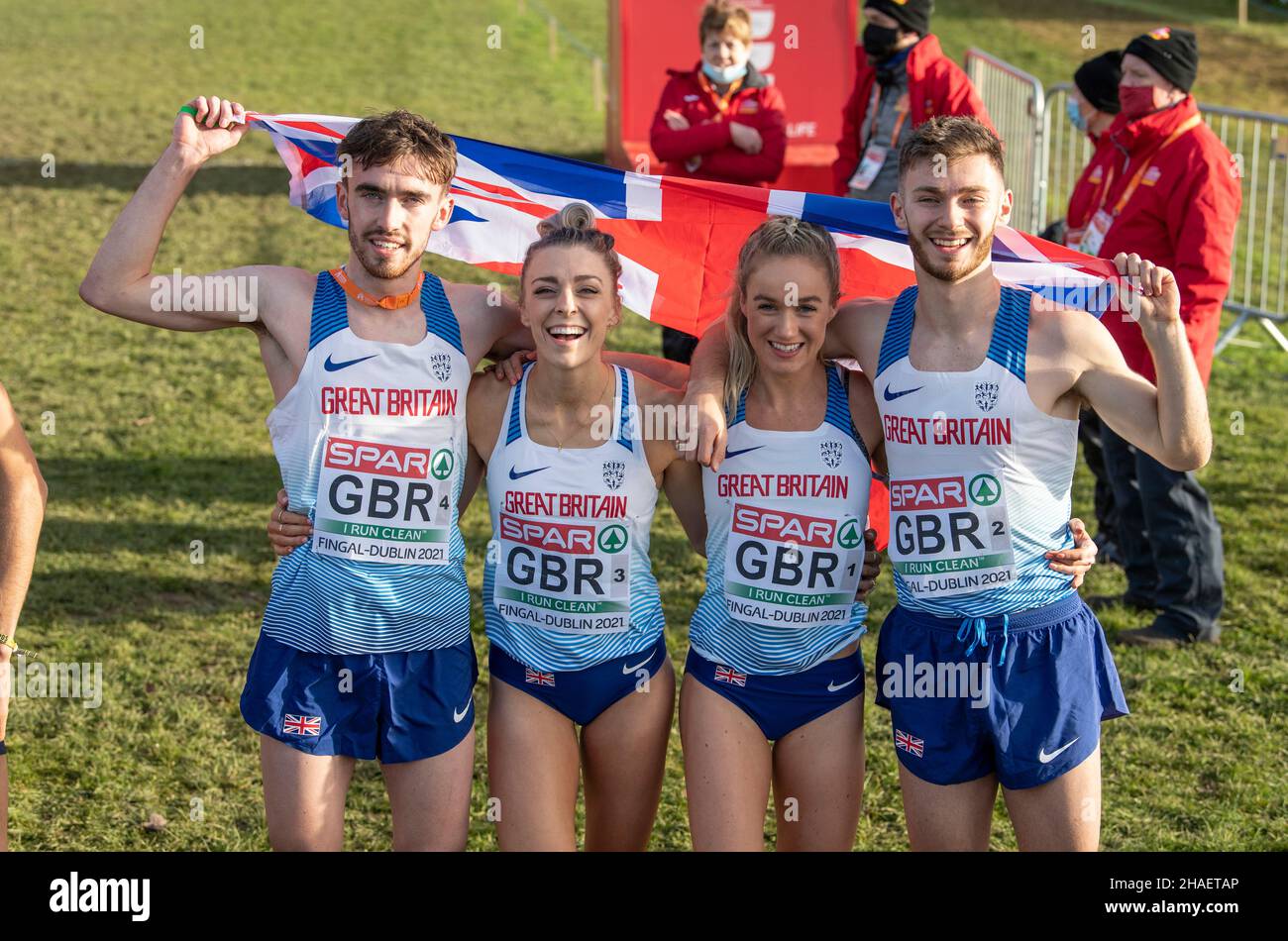 FINGAL-DUBLIN IRELAND 12 DEC 2021: (L-R) Ben West, Alex Bell, Hannah ...