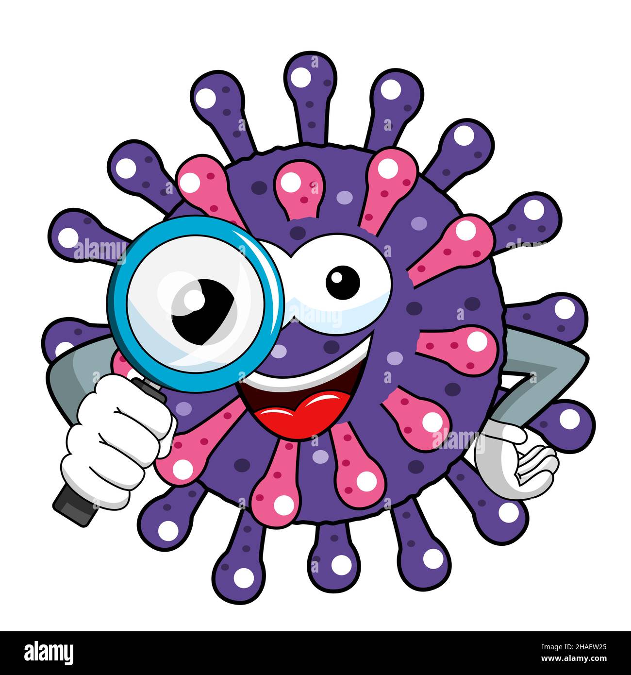 Cartoon mascot character virus or bacterium investigating magnifying ...