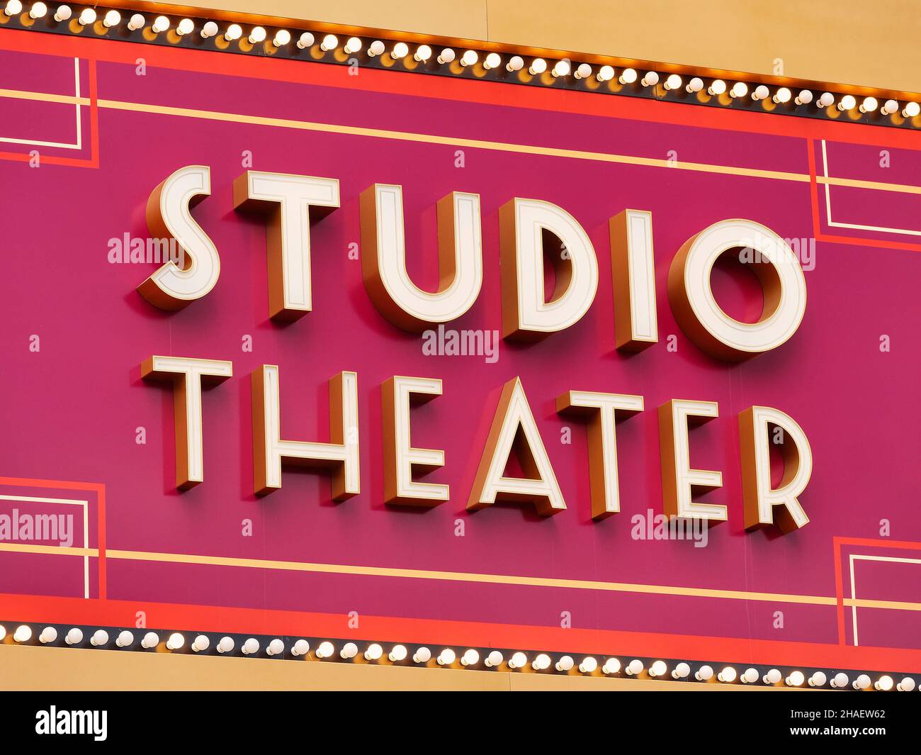 Studio theater billboard cinematography entertainment bulbs title text ...