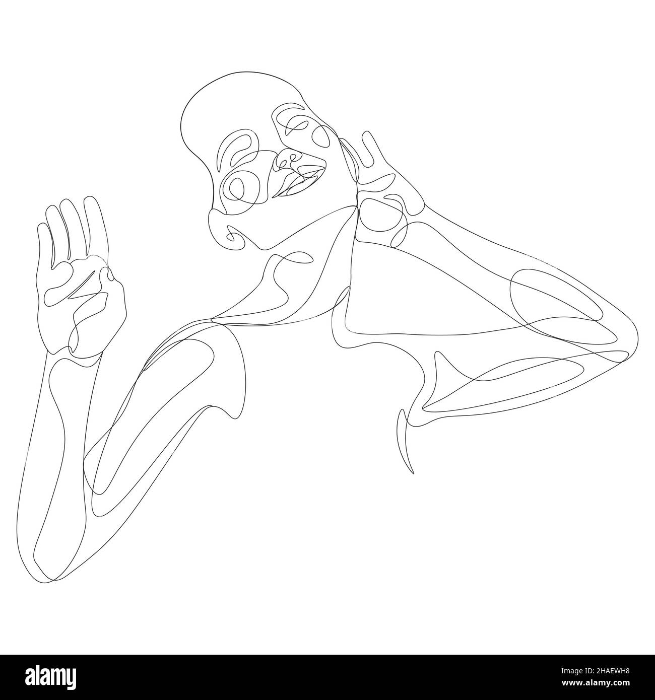 Abstract line art portrait of a woman smiles with closed eye ...