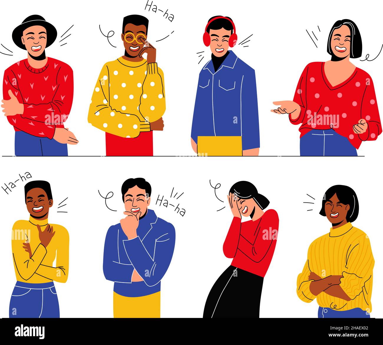 Laughing people. Cheerful smiling characters, positive emotions, men ...