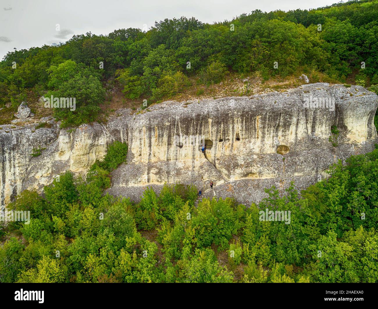 Drone top view Hankrumovski Rock-monastery (Shumen plateau, Bulgaria ...