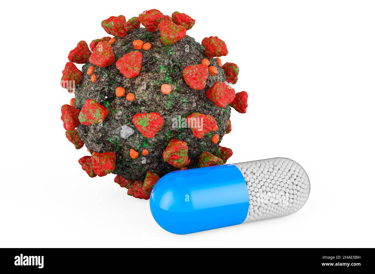 Virus with pill capsule. 3D rendering isolated on white background ...