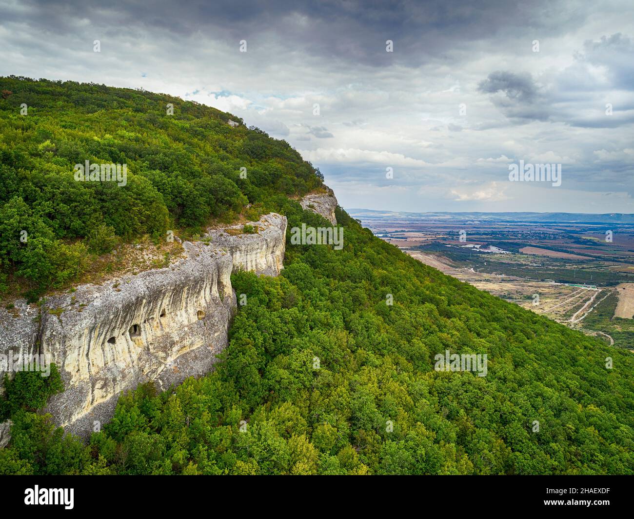 Drone top view Hankrumovski Rock-monastery (Shumen plateau, Bulgaria ...