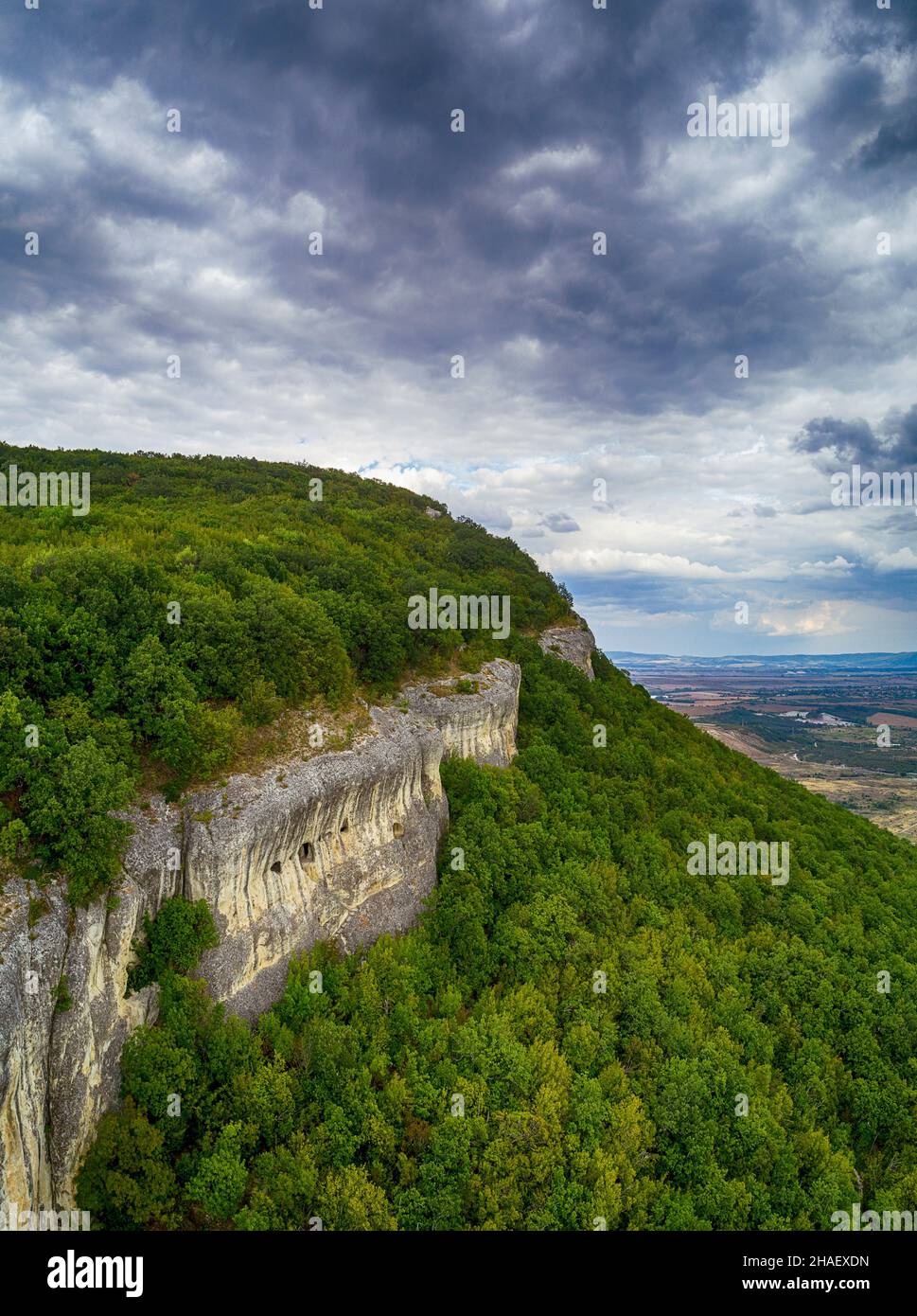 Drone top view Hankrumovski Rock-monastery (Shumen plateau, Bulgaria ...
