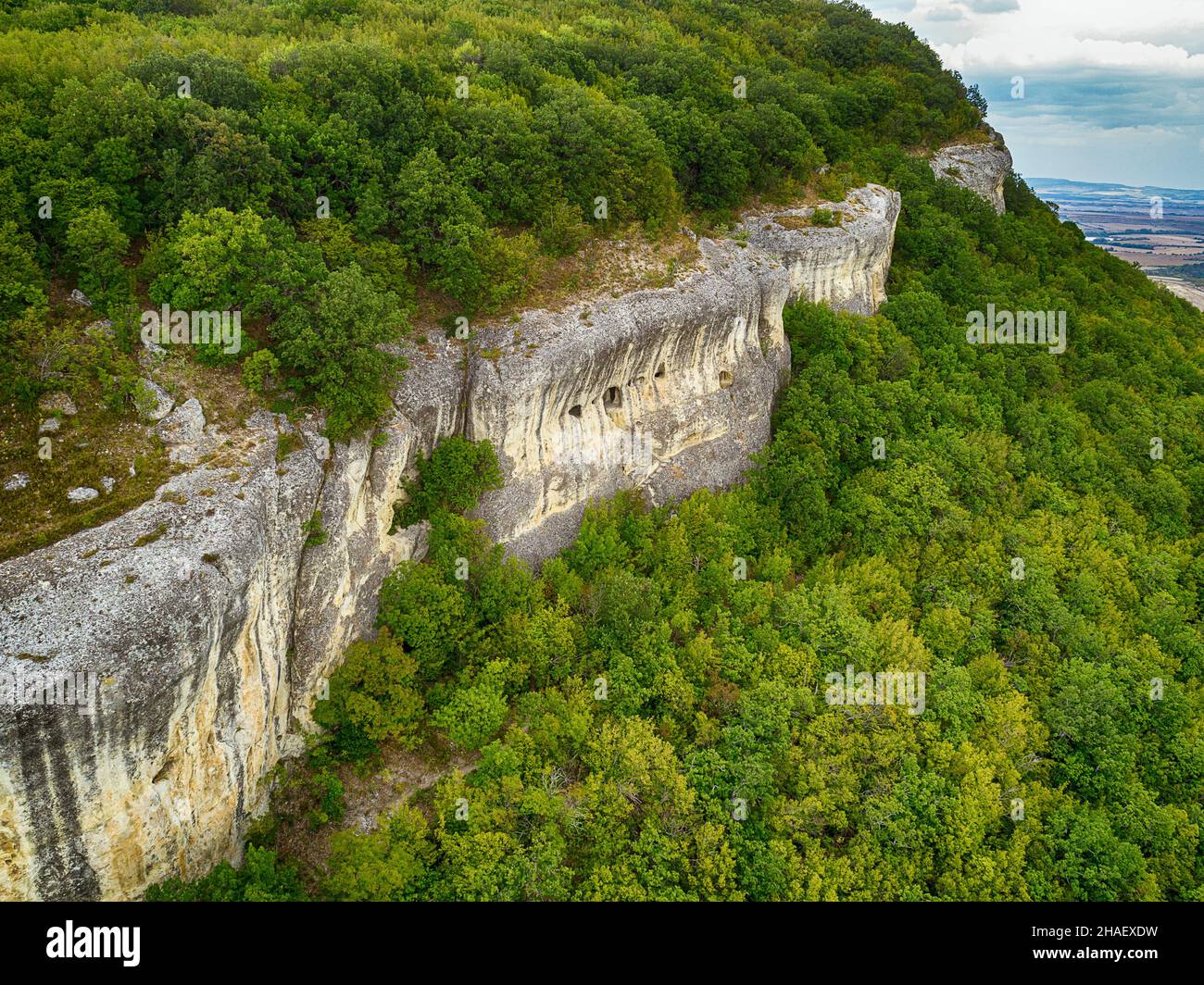 Drone top view Hankrumovski Rock-monastery (Shumen plateau, Bulgaria ...