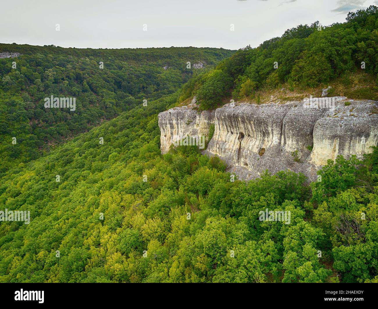 Drone top view Hankrumovski Rock-monastery (Shumen plateau, Bulgaria ...