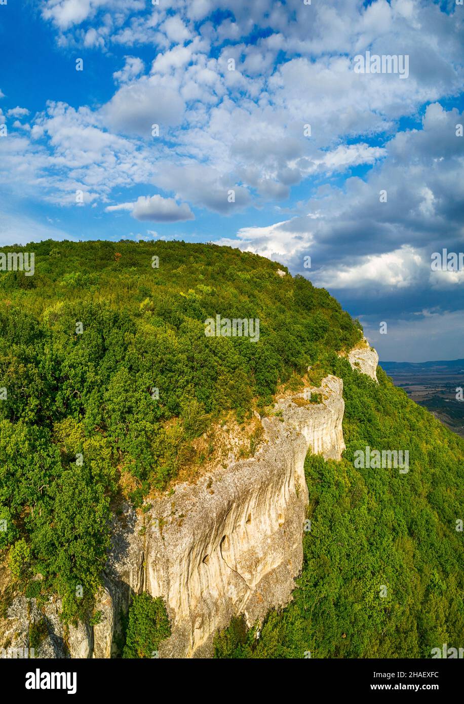 Drone top view Hankrumovski Rock-monastery (Shumen plateau, Bulgaria ...