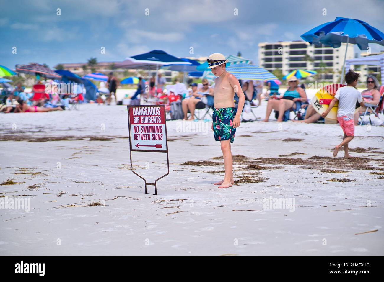 SARASOTA, UNITED STATES - May 06, 2021: A male kid looking at the Rip ...