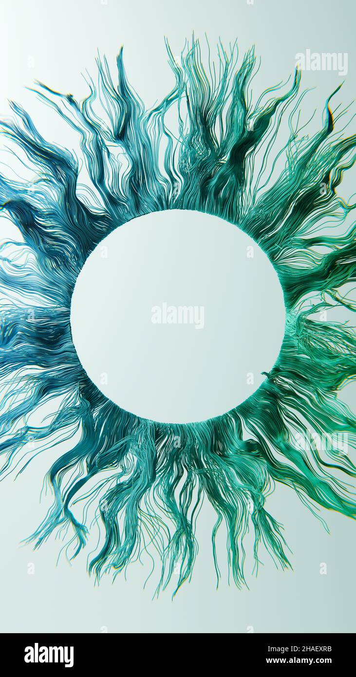 Vertical 3D illustration of countless curvy threads forming an abstract ...