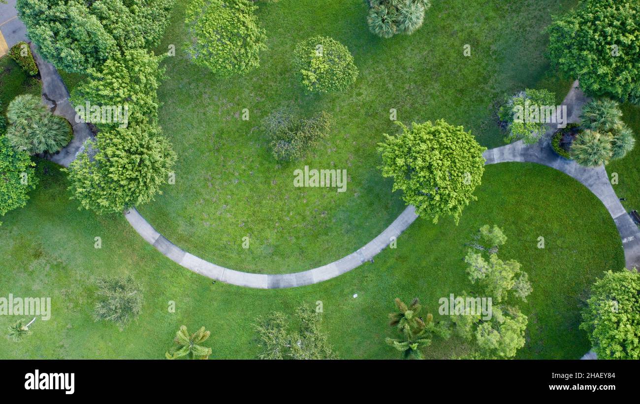 An aerial view of a beautiful green park in Fort Lauderdale, Florida ...