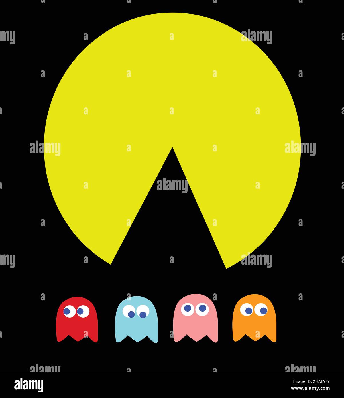 Vector Pac-Man game illistration. Retro computer game with Pac-Man ...