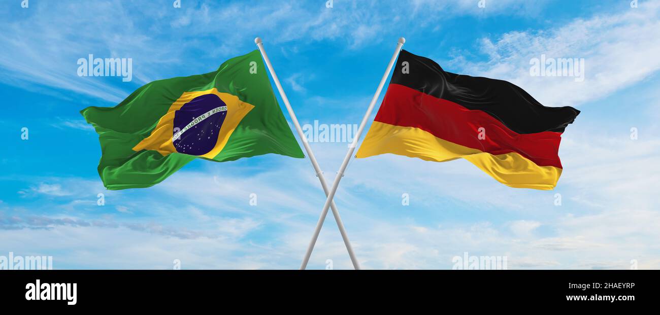 crossed national flags of Brazil and Federal Republic of Germany flag ...