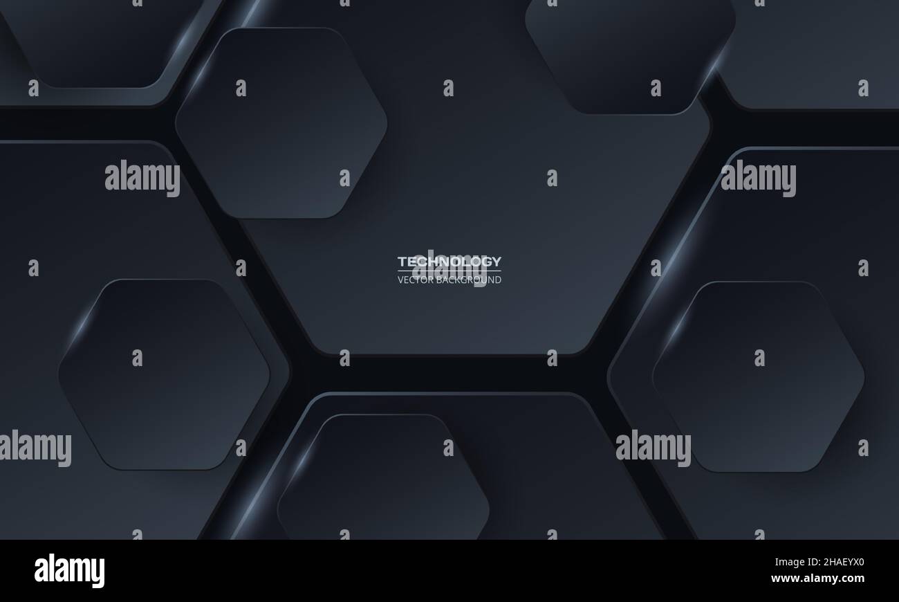 Abstract dark grey 3d technology hexagon background. Dark gray three-dimensional honeycomb ...