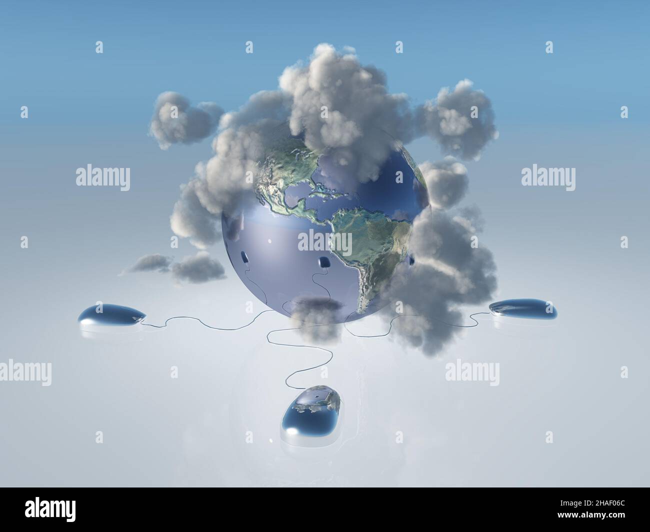 Computer Mice, earth and cloud Americas. 3D rendering Stock Photo - Alamy