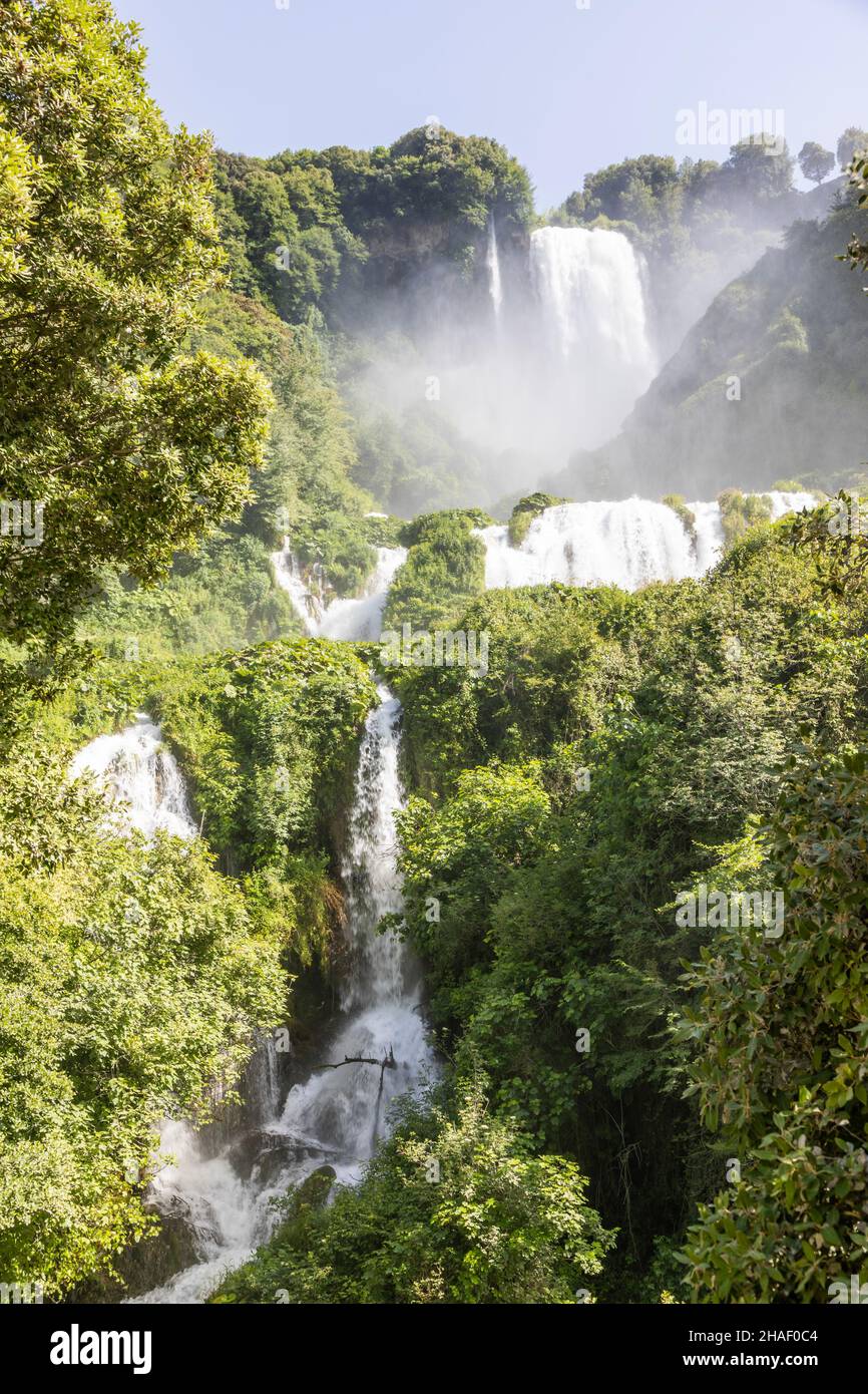 Marmore waterfall in Umbria region, Italy. Amazing cascade splashing ...
