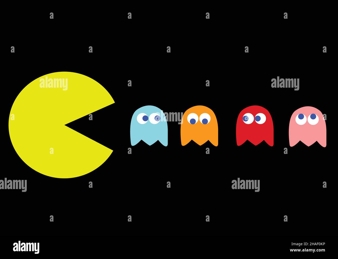 Pac-Man with his enemies game theme vector illustration. Retro computer ...