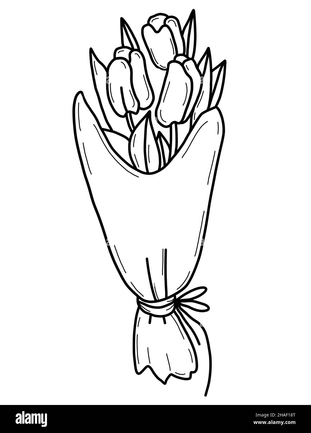 Beautiful spring Bouquet of tulips flowers. Vector illustration. Linear ...