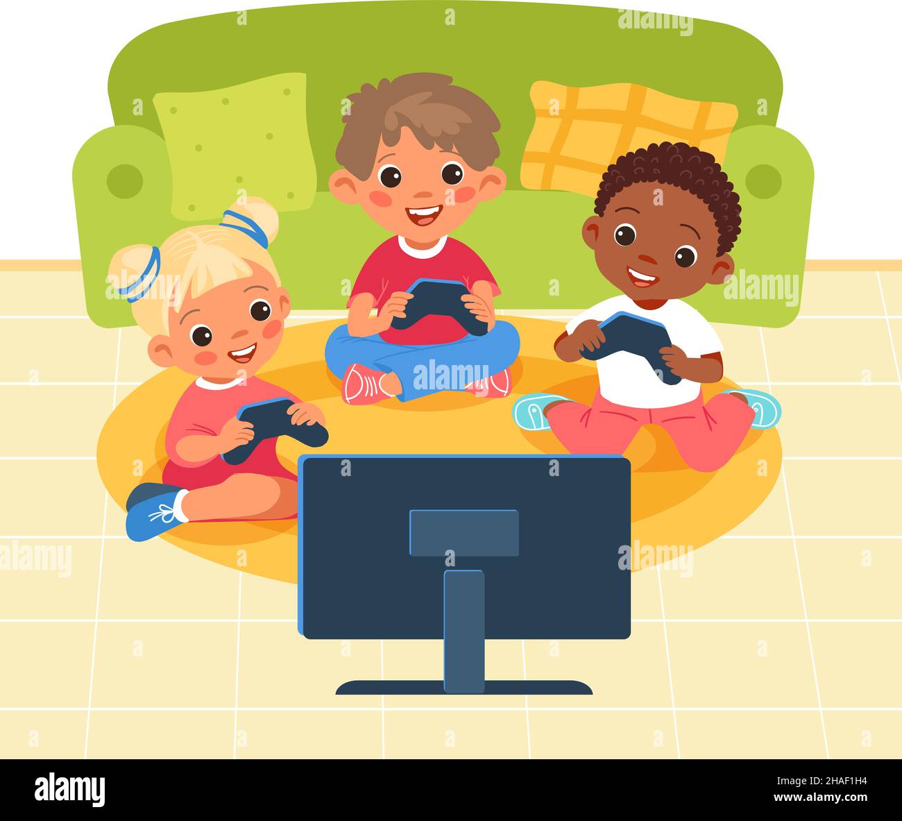 Kid Playing Video Game Cartoon