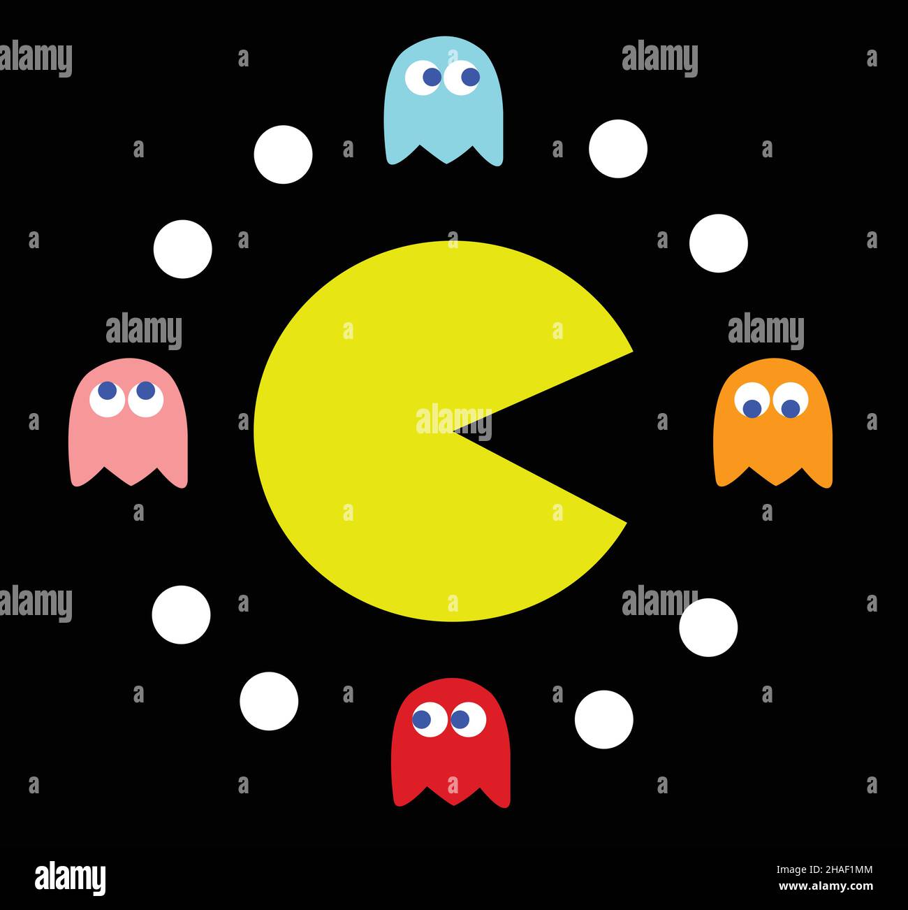 Pac-Man game theme vector illustration. Retro computer game with Pac ...