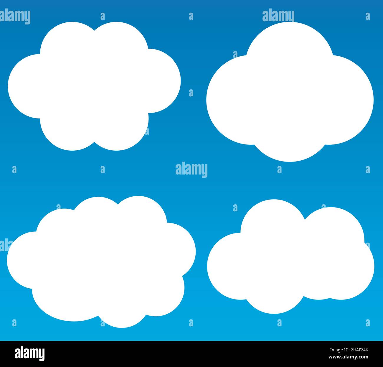 Cloud vector icons isolated over gradient blue background, white fluffy ...
