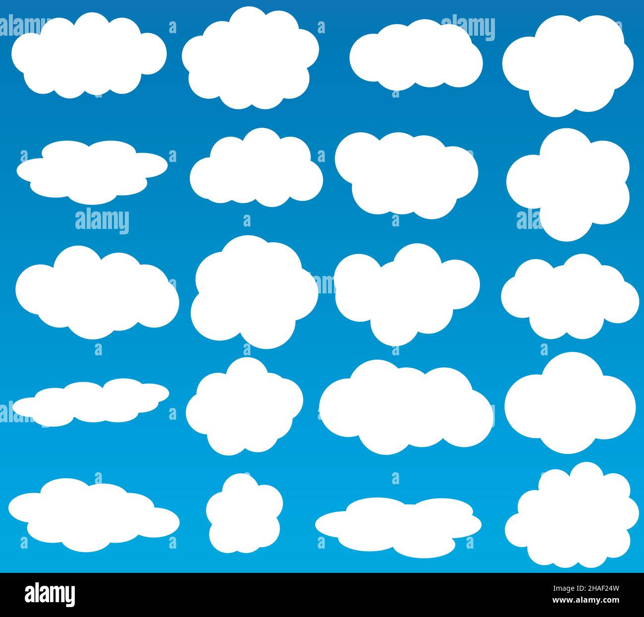 Clouds vector icons isolated over blue gradient background, vector ...