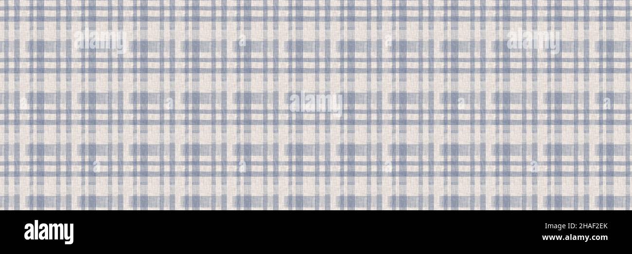 French farmhouse blue plaid check seamless border pattern. Rustic tonal ...