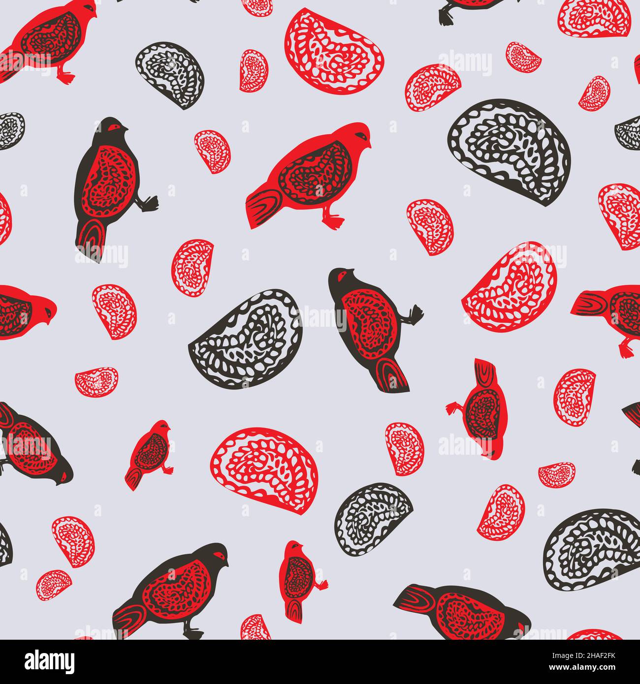 folk stylized birds pattern in gray and red Stock Vector Image & Art ...