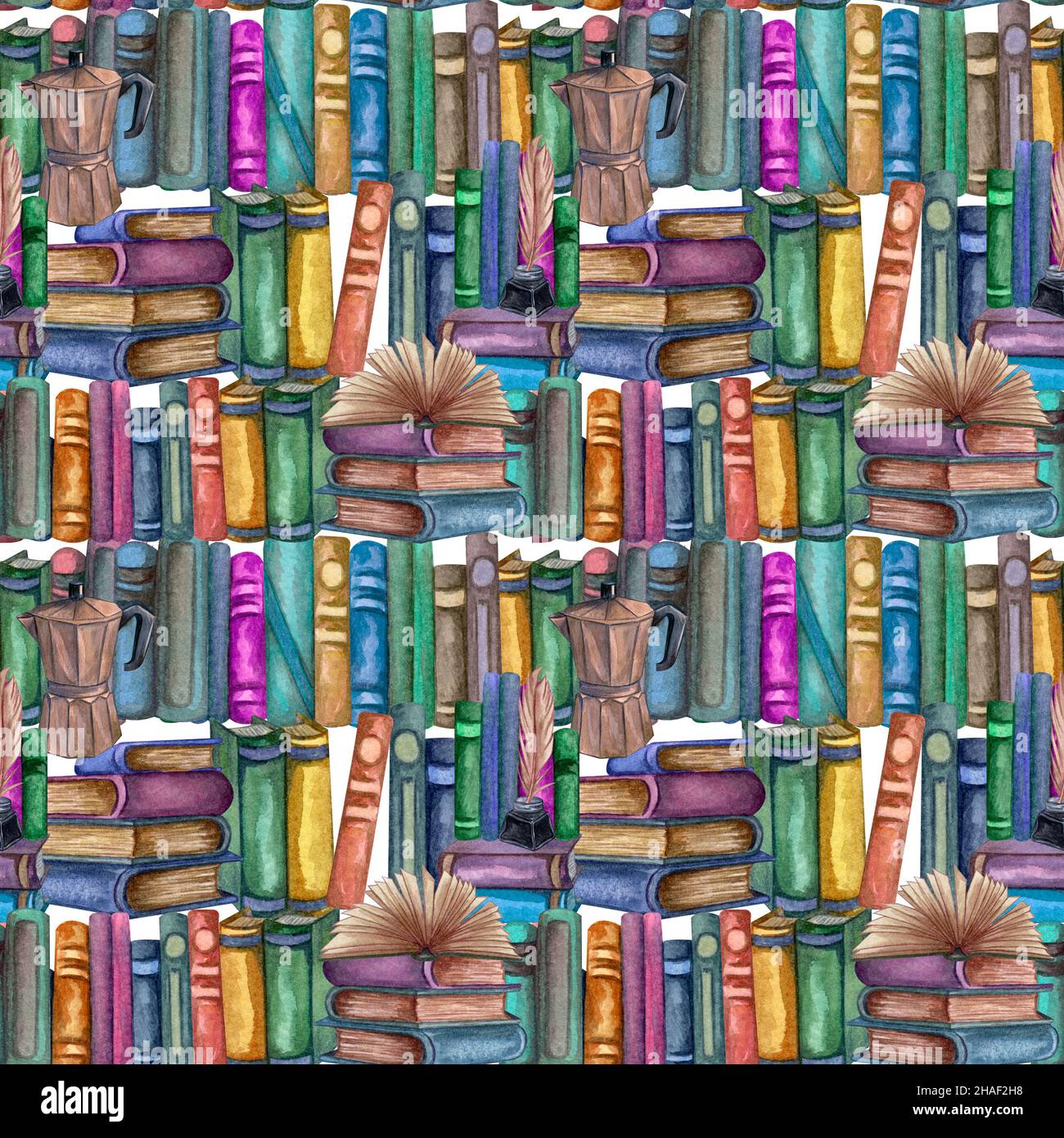 Seamless pattern with antique objects. Old and rare books together with ...