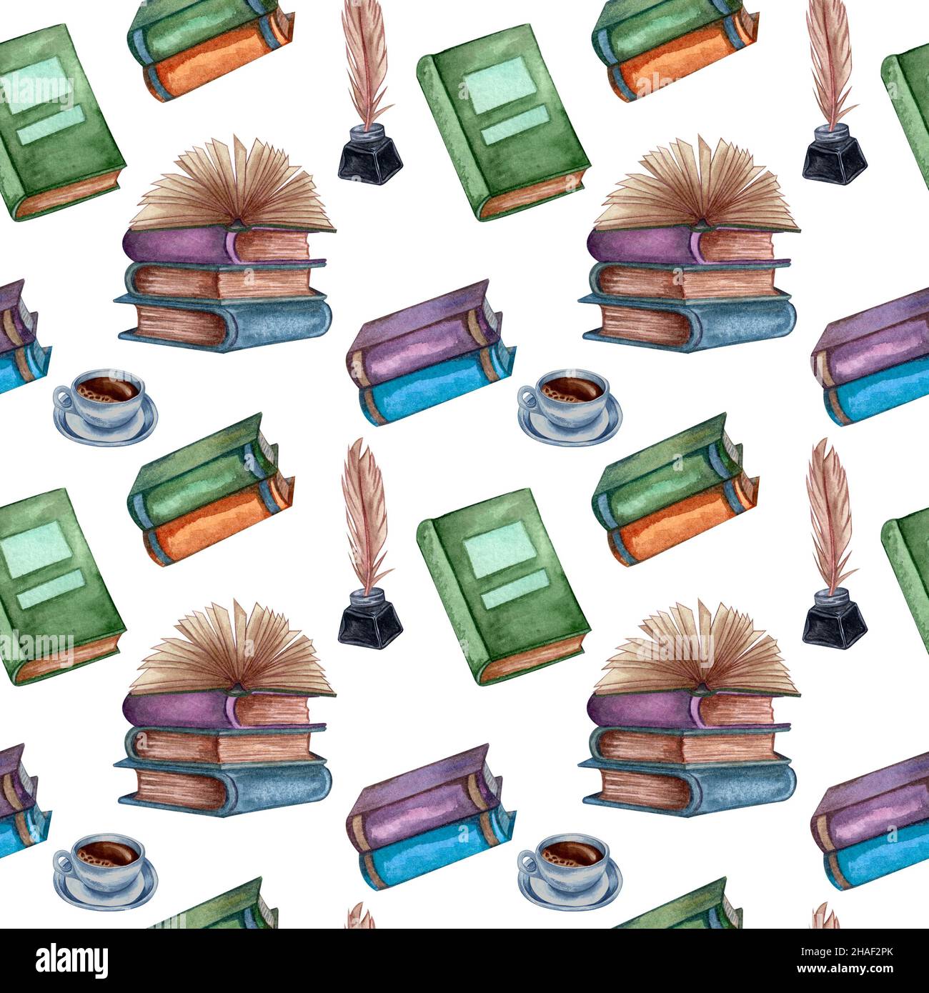 Seamless pattern with antique objects. Old and rare books together with ...