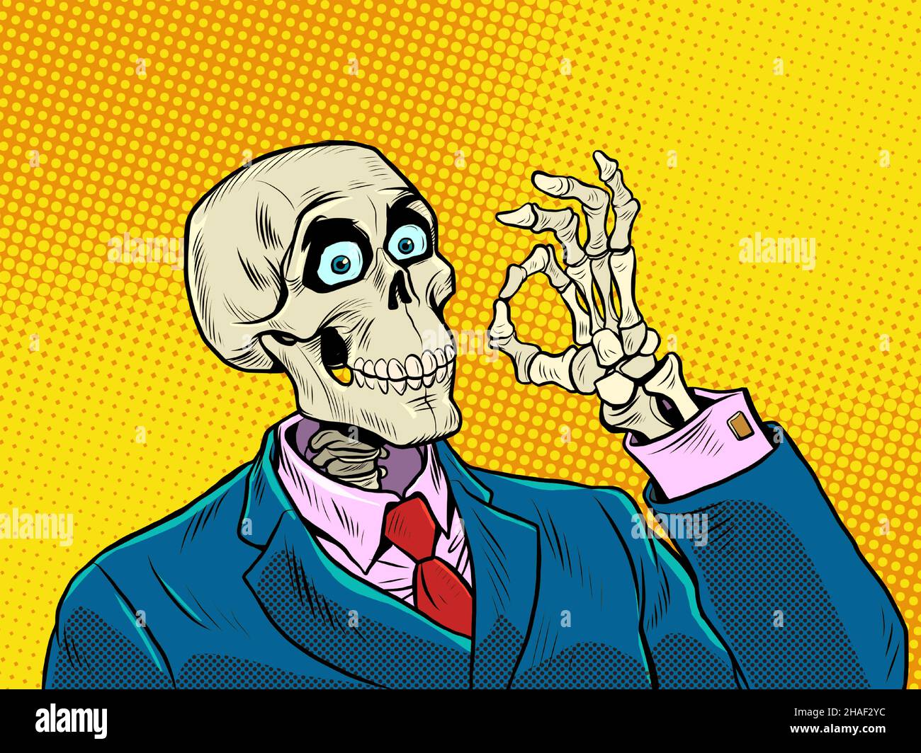 Skeleton businessman ok gesture, good business, positive dead man ...