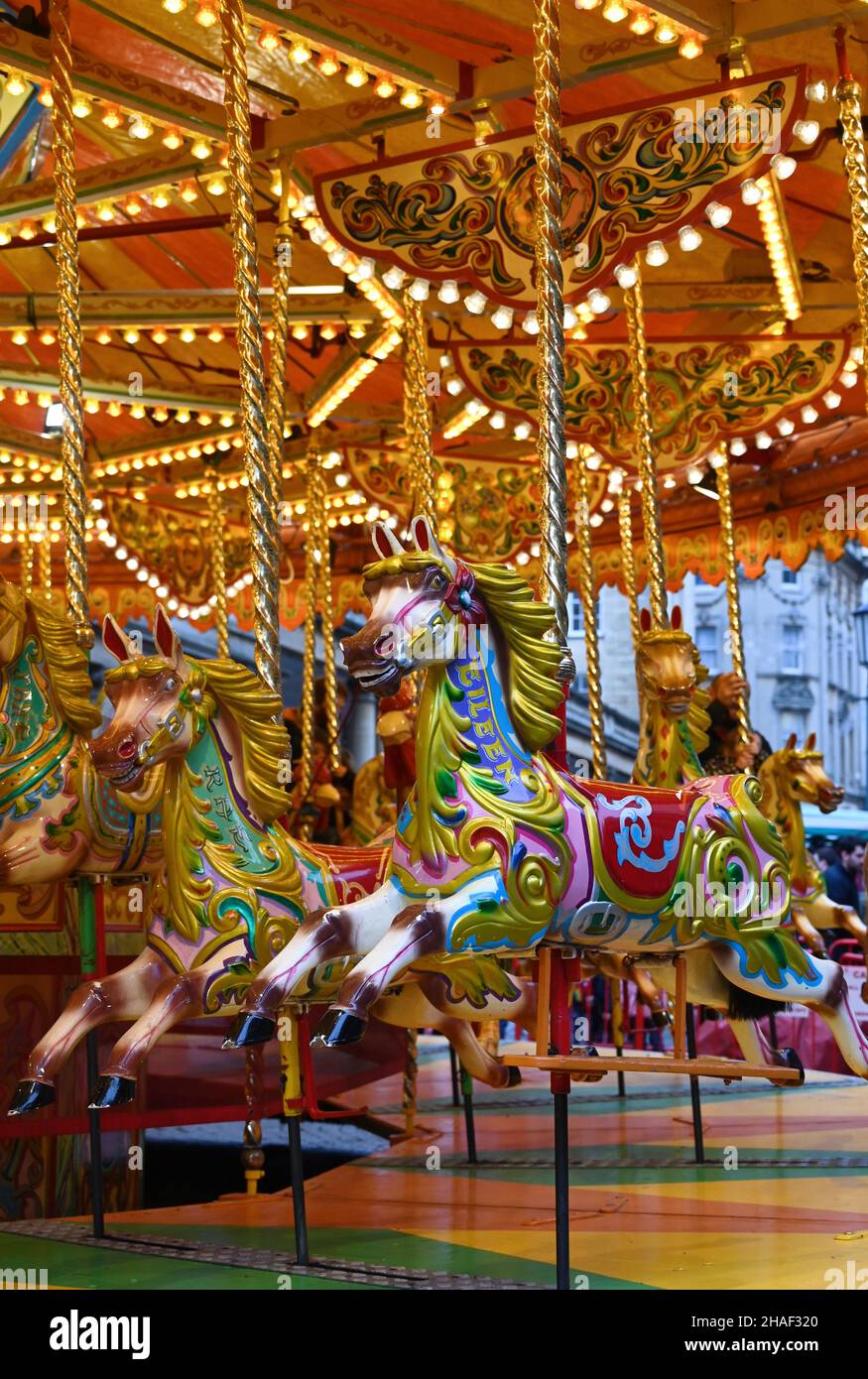 Vintage carousel horse. Outdoor vintage colorful carousel in the the ...