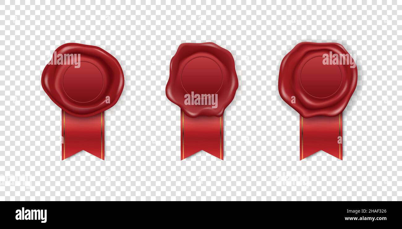 Vector 3d Realistic Vintage Red Stamp, Wax Seal Set Isolated. Sealing ...