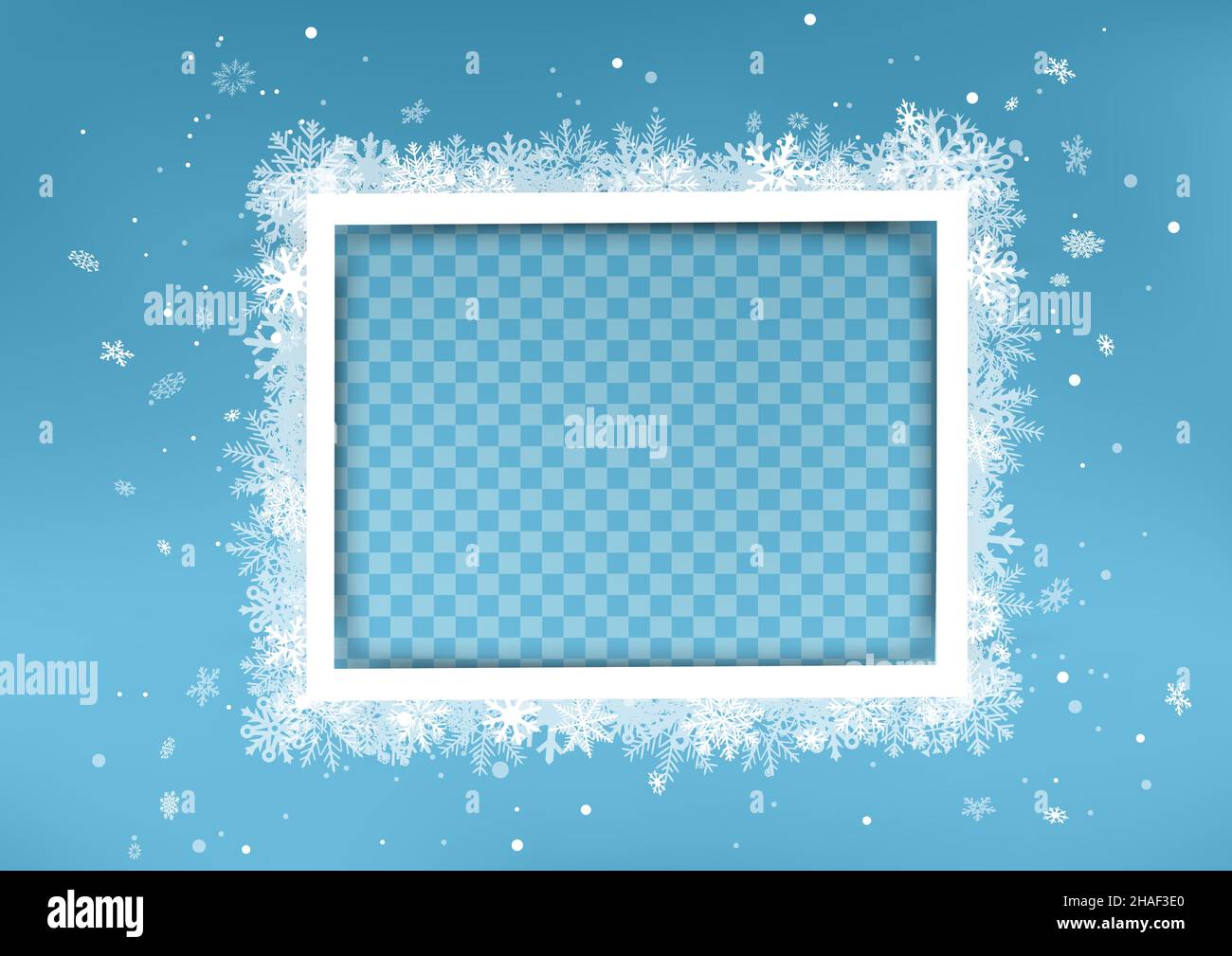 Christmas snow photo frame with shadow winter blue background. Holiday ...