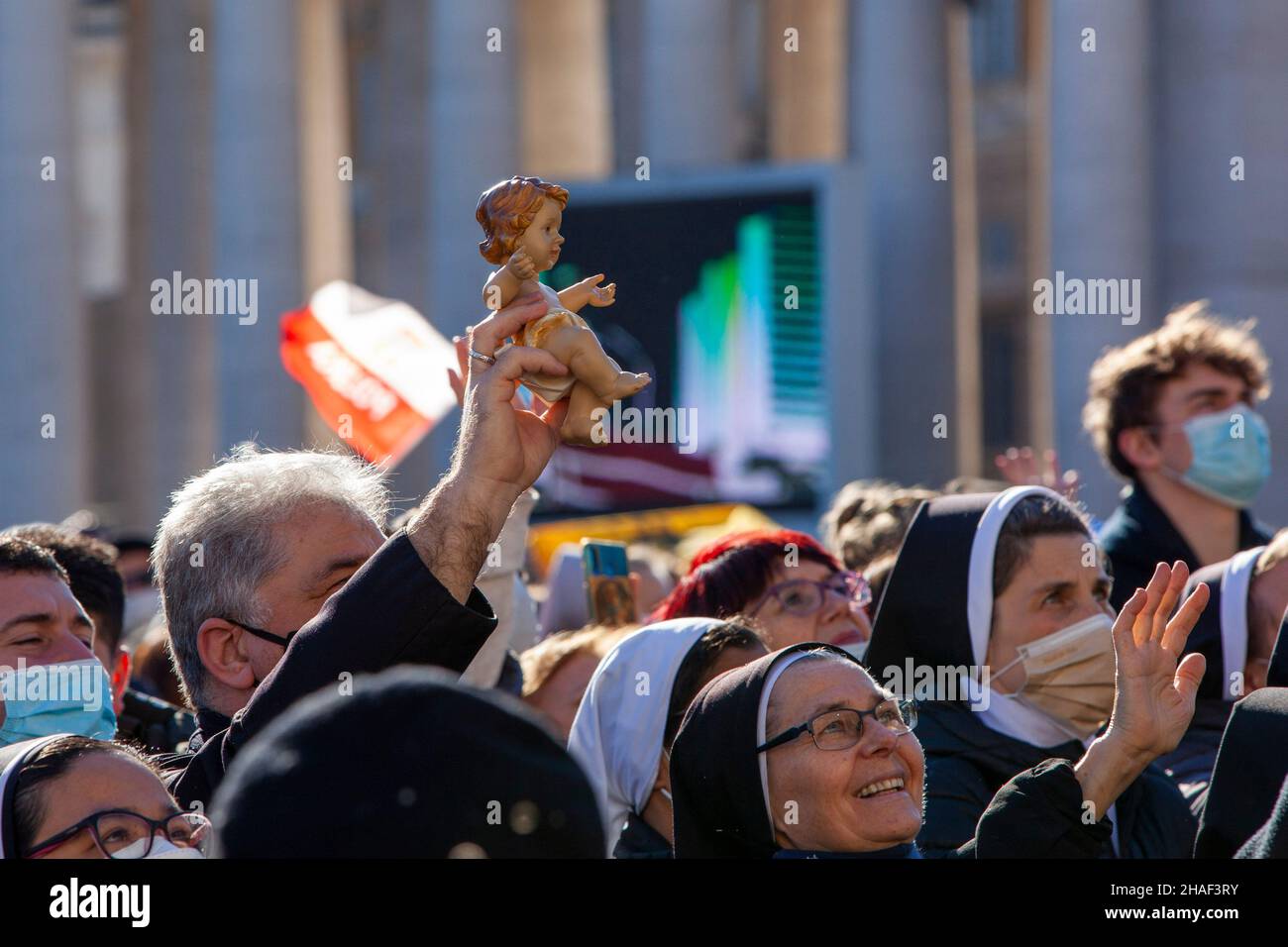 Vatican City, Vatican. 12th Dec, 2021. A devotee holds a statuette of ...