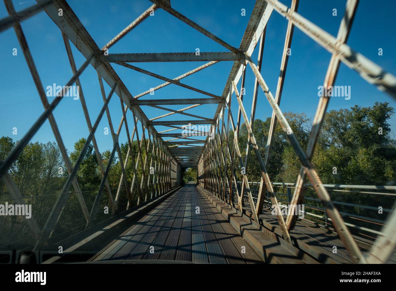 drivers view of a drive over a very narrow French bridge Stock Photo ...