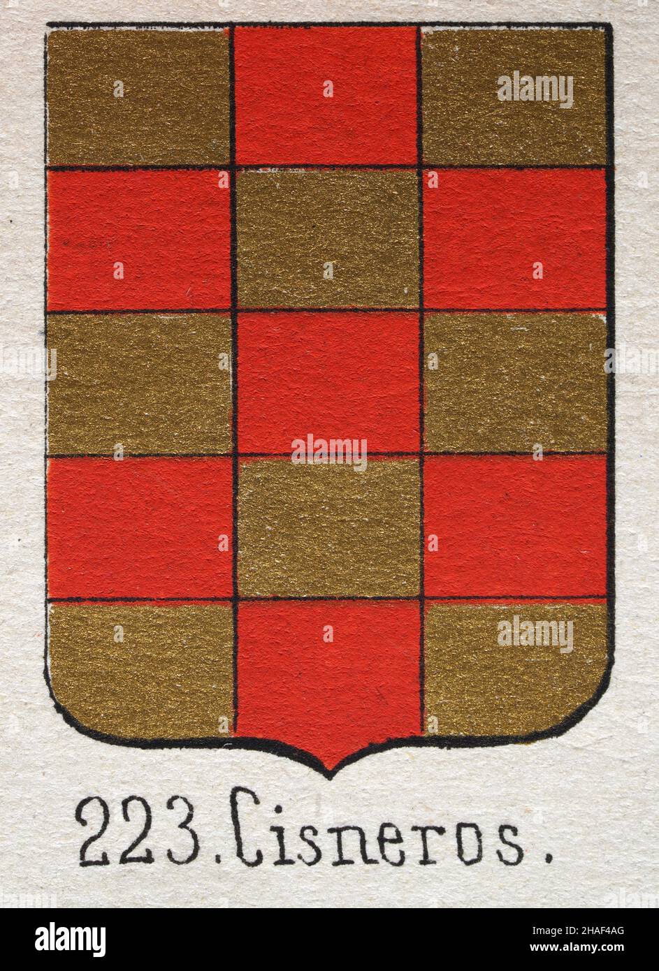 Cisneros heraldry, Illustration of a coat of arms, Red and gold checked ...