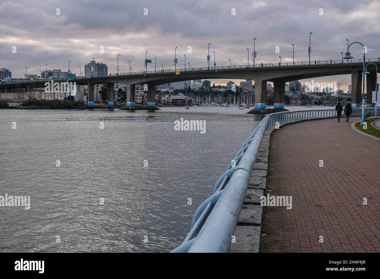 walking along false creek facing cambie bridge vancouver bc canada ...