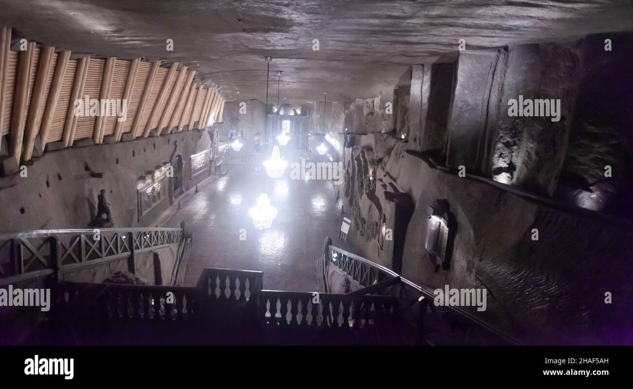 Interior of Saint Kinga Chapel lighted by crystal chandeliers in ...
