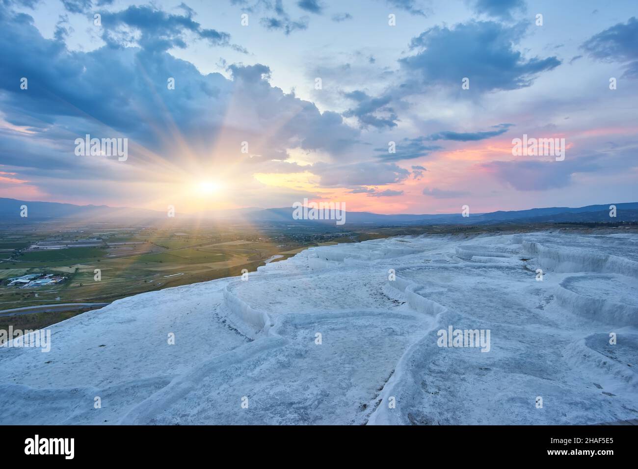 landscape of pamukkale, turkey. Sunset at pamukkale turkey Stock Photo ...